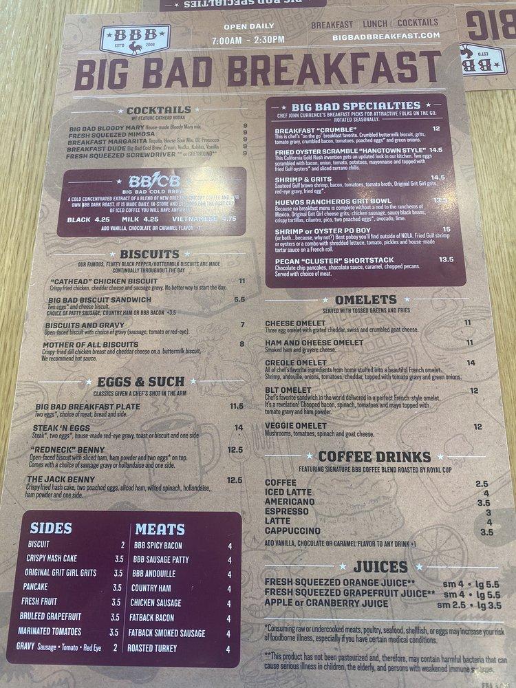 Menu at Big Bad Breakfast - Franklin restaurant, Franklin
