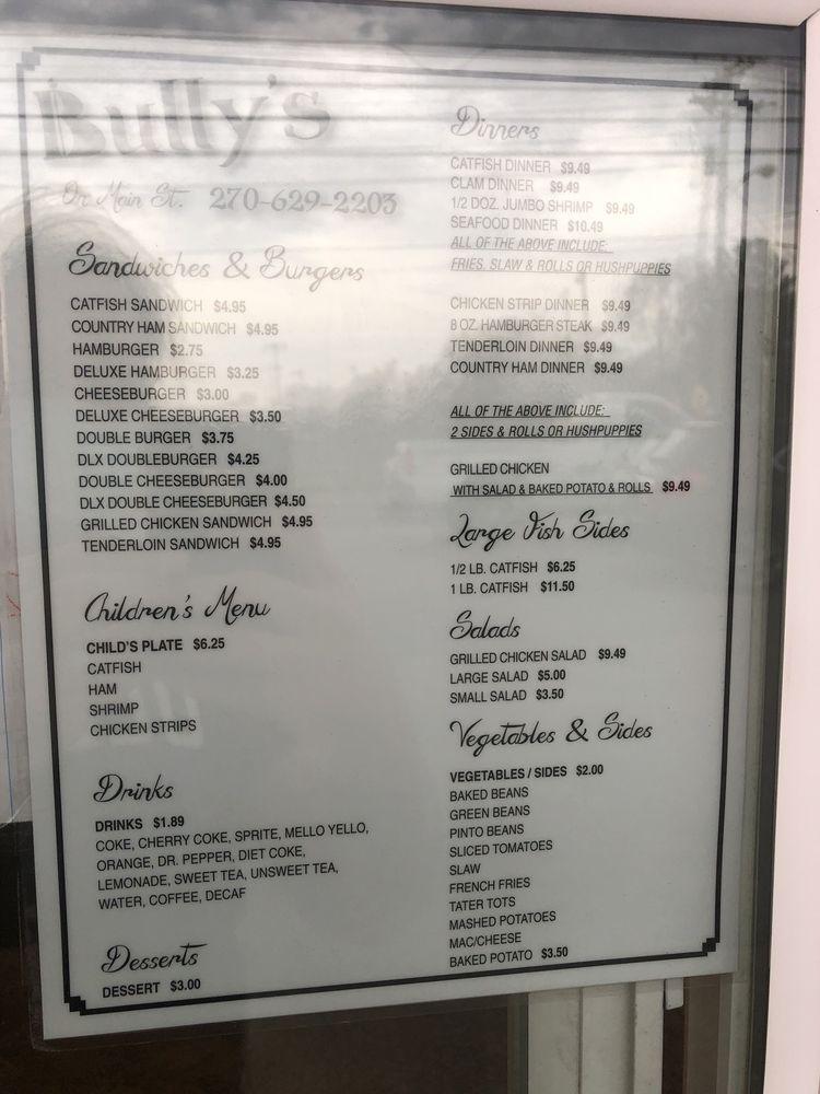 Menu at Bully's On Main St. restaurant, Glasgow