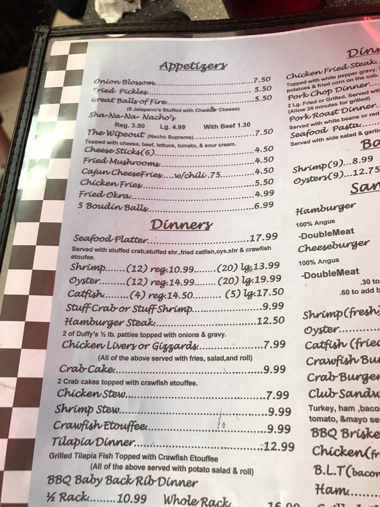 Menu at Duffy's Diner restaurant, New Iberia