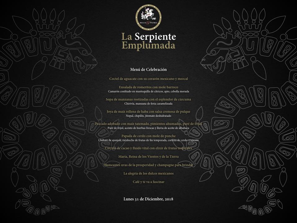 Menu at Dulce Patria restaurant, Mexico City