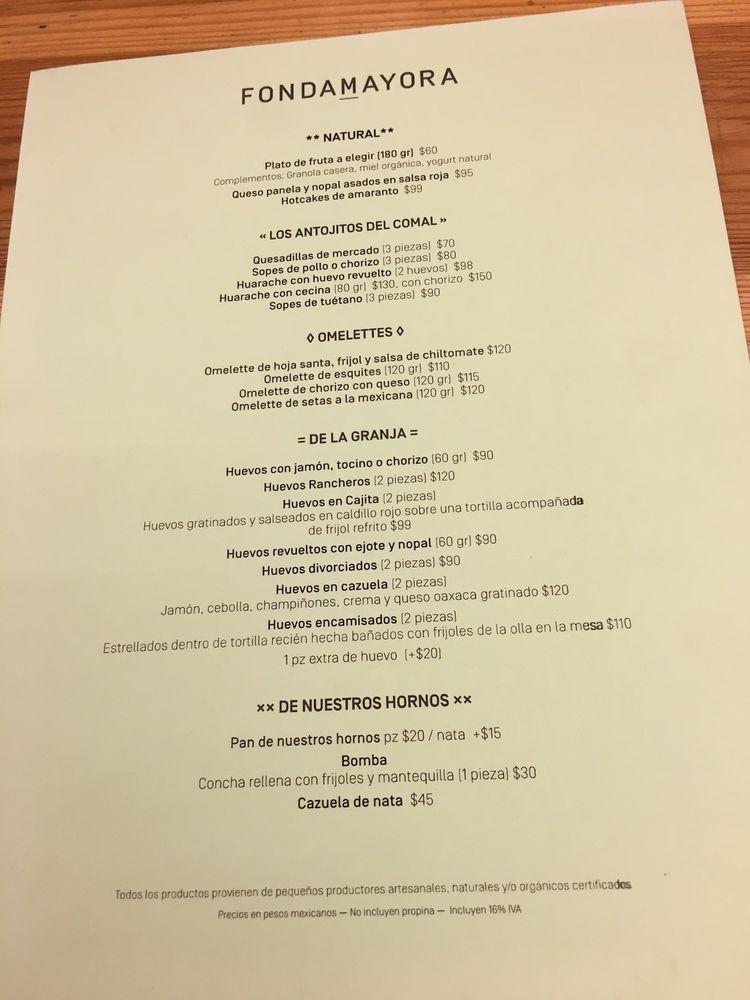Menu at Fonda Mayora restaurant, Ciudad López Mateos, Campeche 322