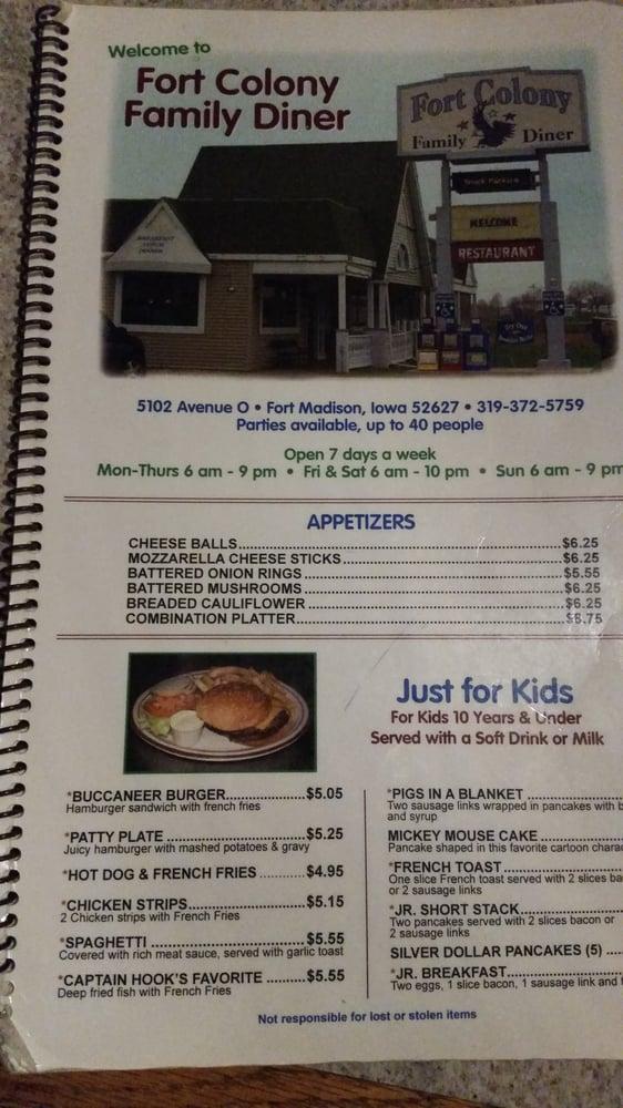 Menu at Fort Colony Restaurant, Fort Madison
