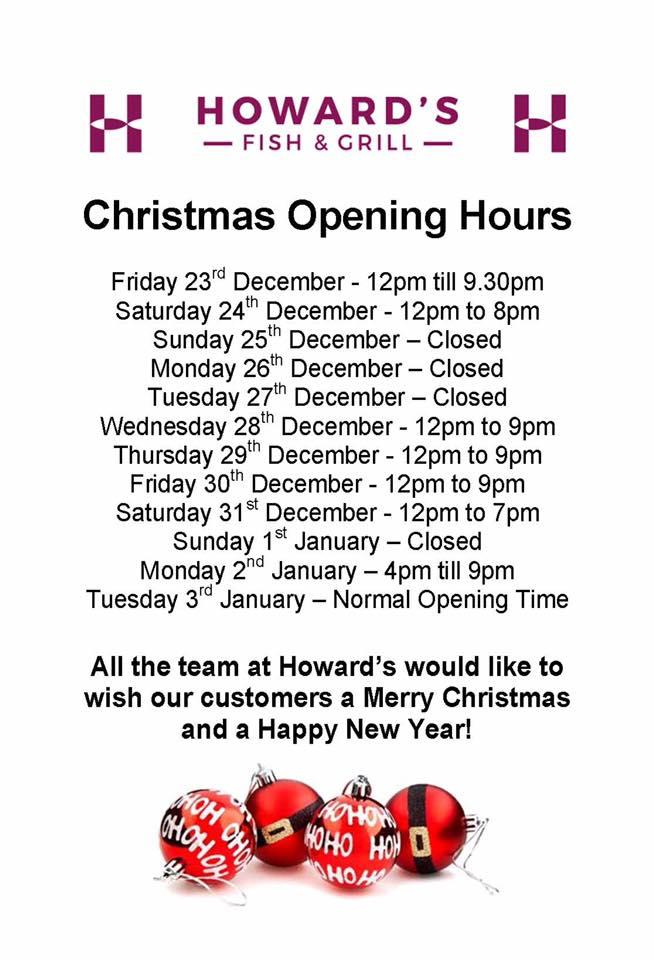 Menu at Howard's Fish & Grill fast food, South Benfleet