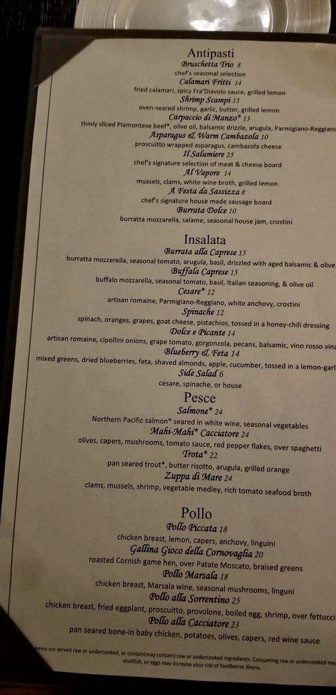 Menu at Moscato Italian Restaurant, Camp Verde