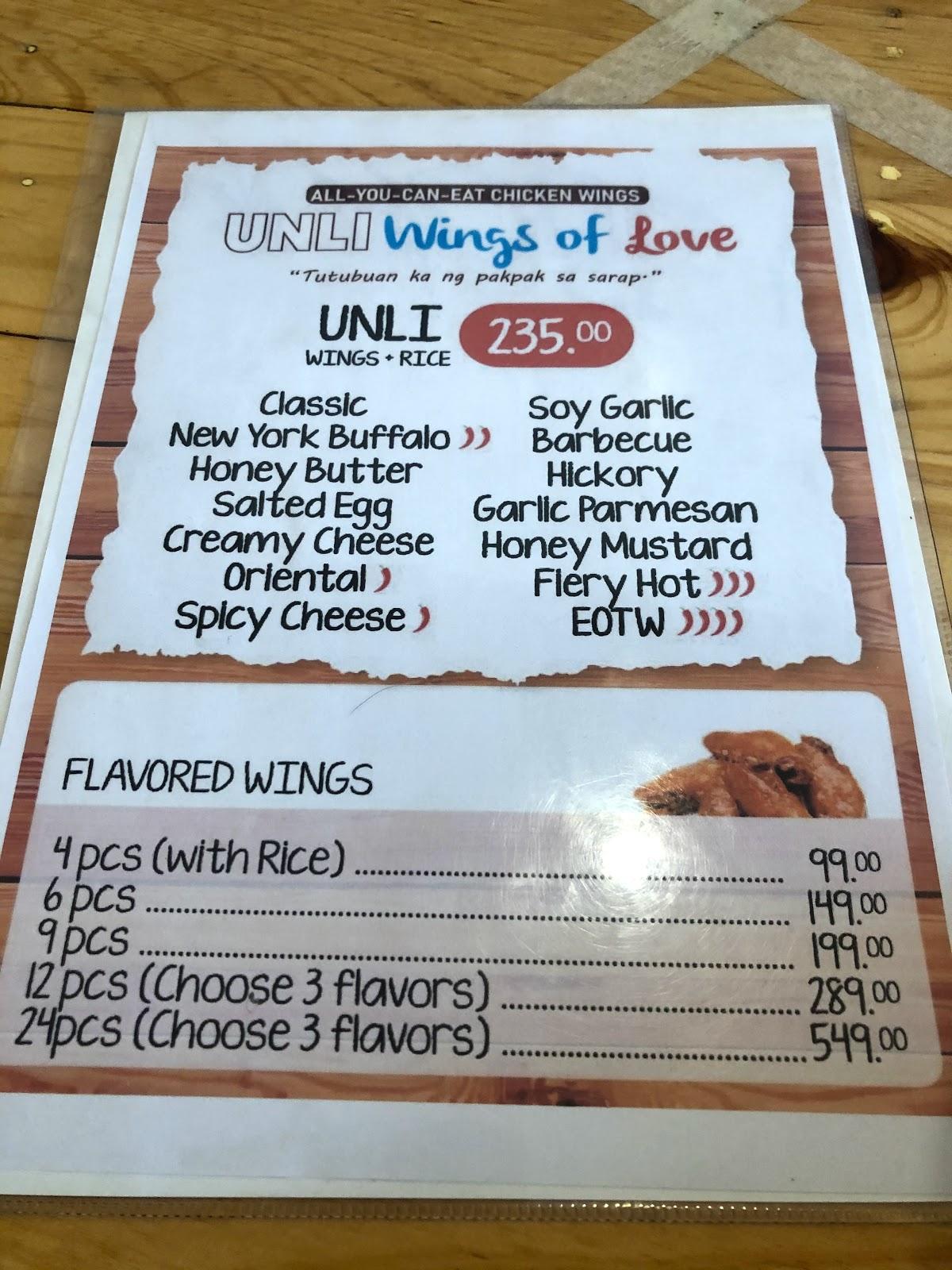 Carta del restaurante UNLI Wings of Love, Makati