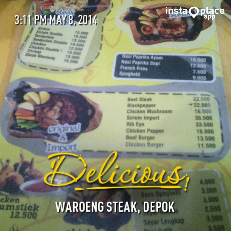 Menu at Waroeng Steak & Shake restaurant, Yogyakarta, Jl