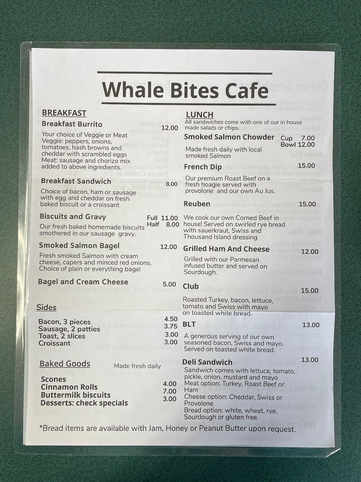 Menu at Whale Bites Cafe, Depoe Bay