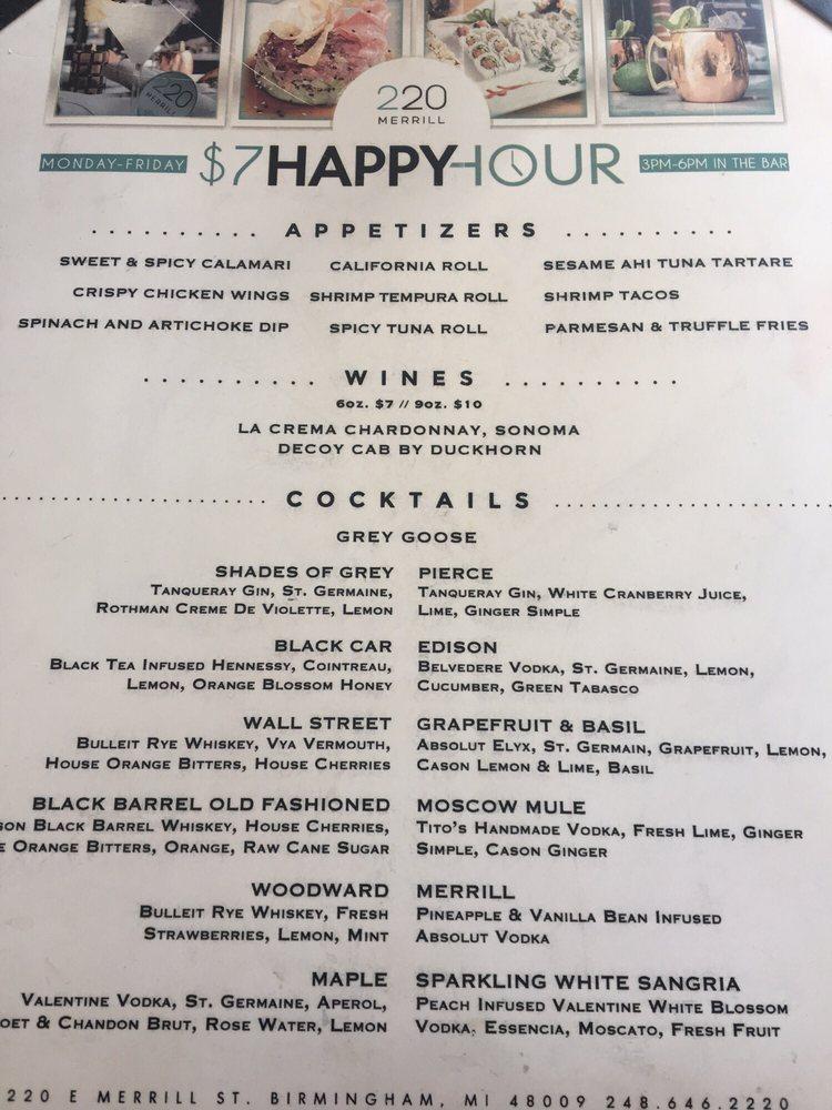 Menu at 220 Merrill restaurant, Birmingham