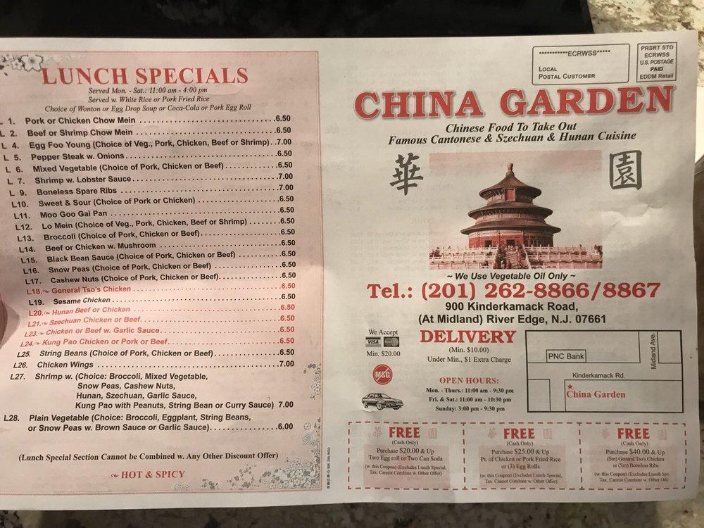Menu at China Garden restaurant, River Edge