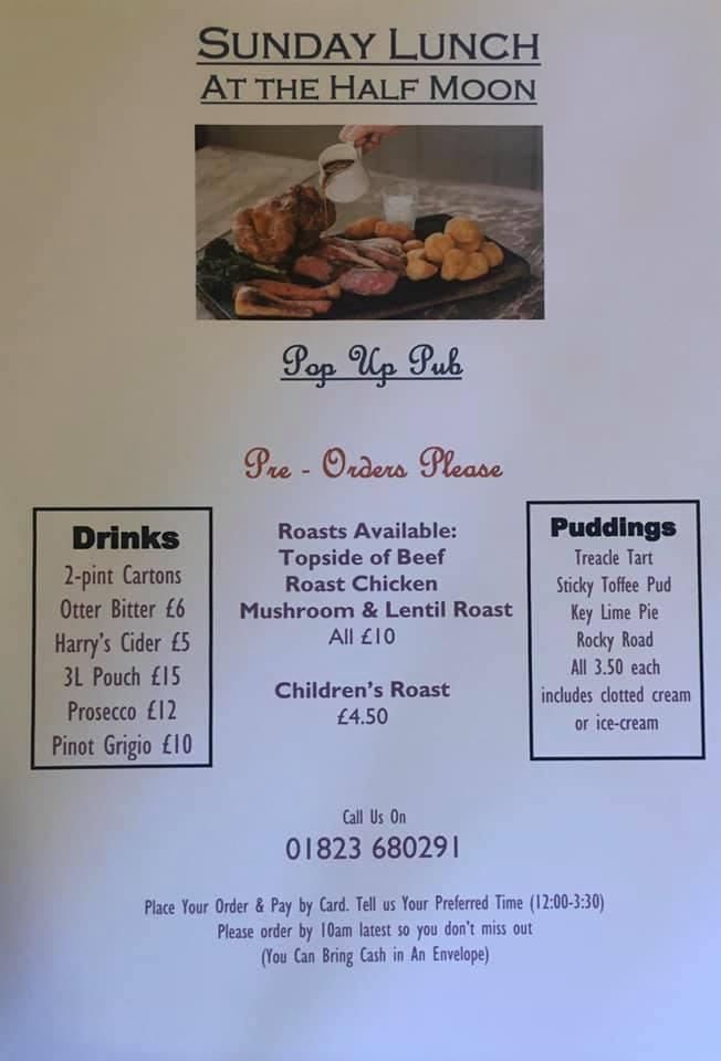 Menu at Half Moon Inn pub & bar, Clayhidon, Half moon inn