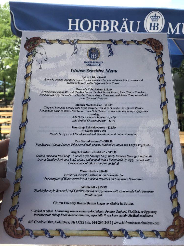 Menu at Hofbräuhaus Columbus pub & bar, Columbus, 800 Goodale Blvd