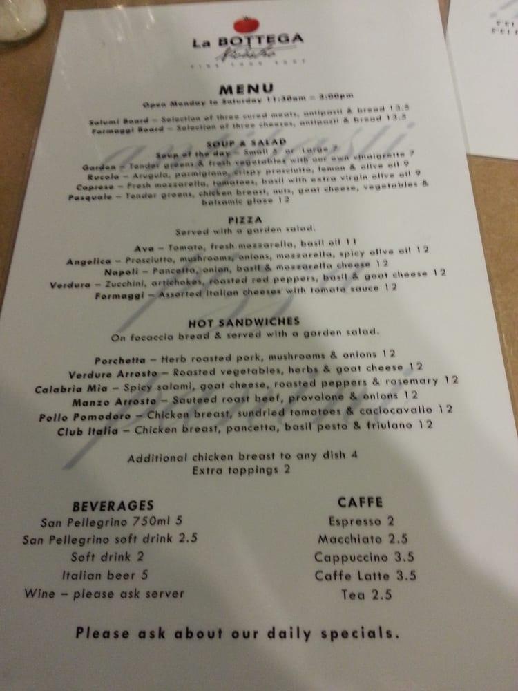Menu at La Bottega Nicastro, ByWard Market restaurant, Ottawa