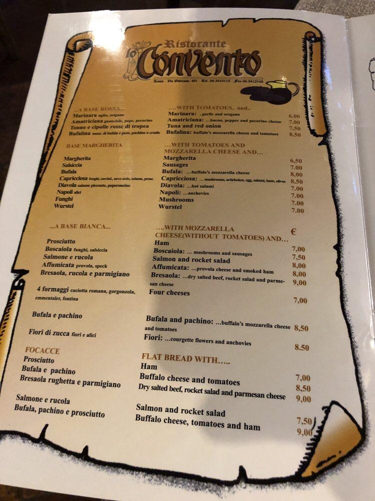 Menu da Lo Convento ristorante, Roma