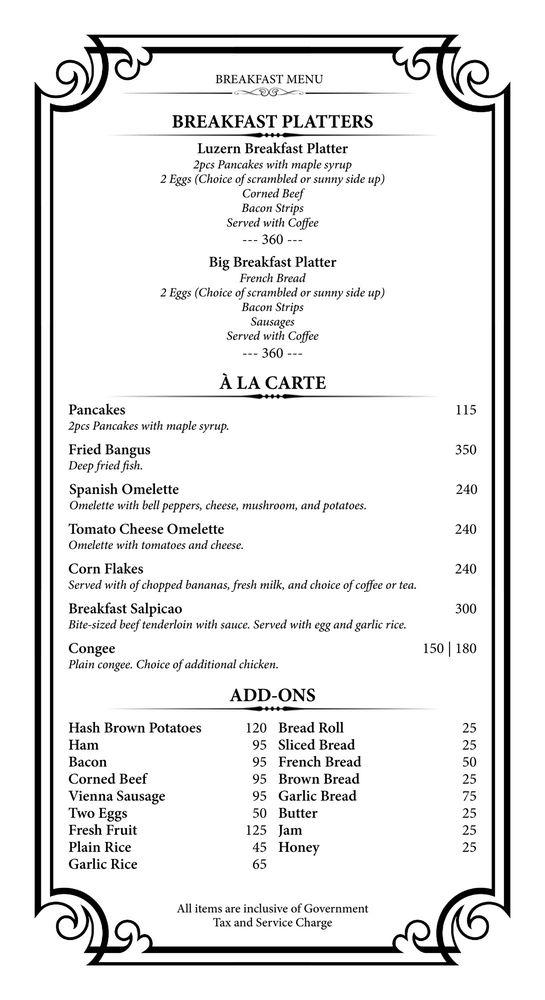 Menu at Luzern Steakhouse, Cebu City