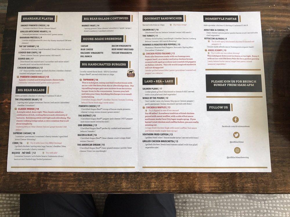 Menu at Old Black Bear Brewing Company pub & bar, Madison
