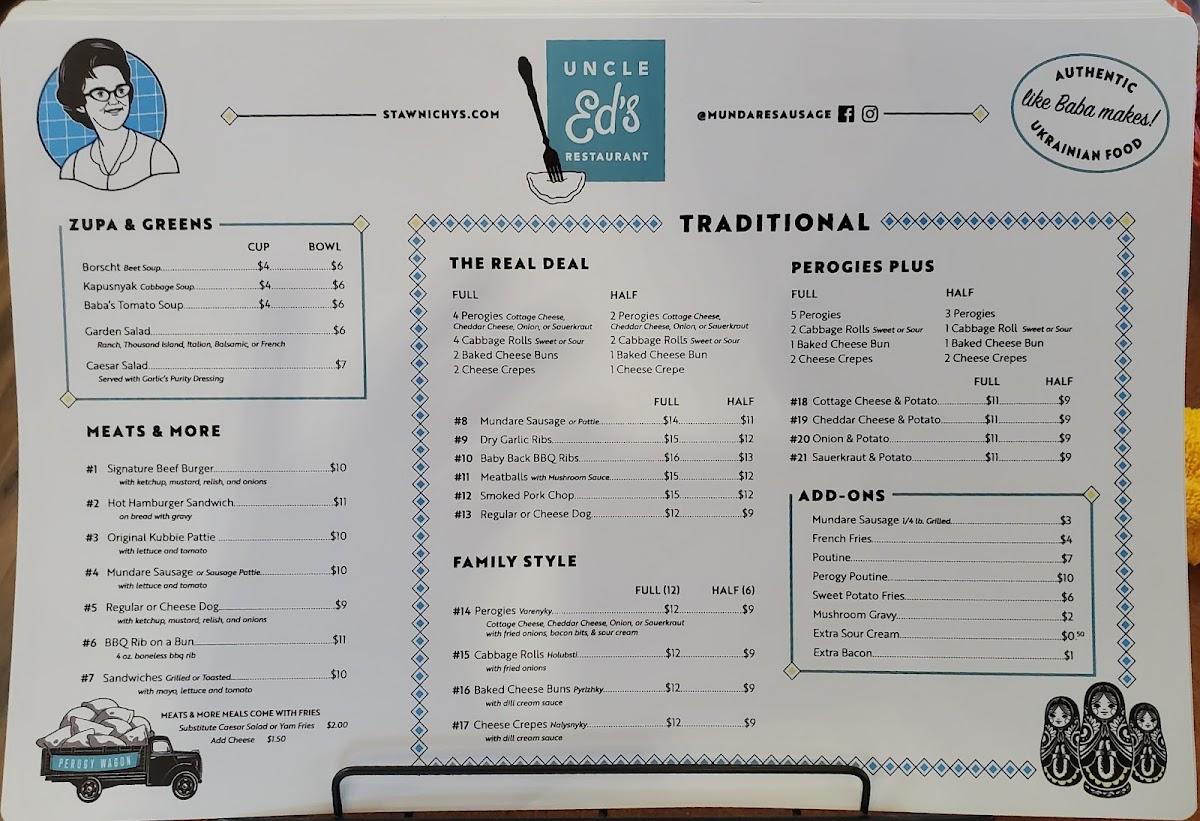 Menu at Uncle Ed's Restaurant, Edmonton