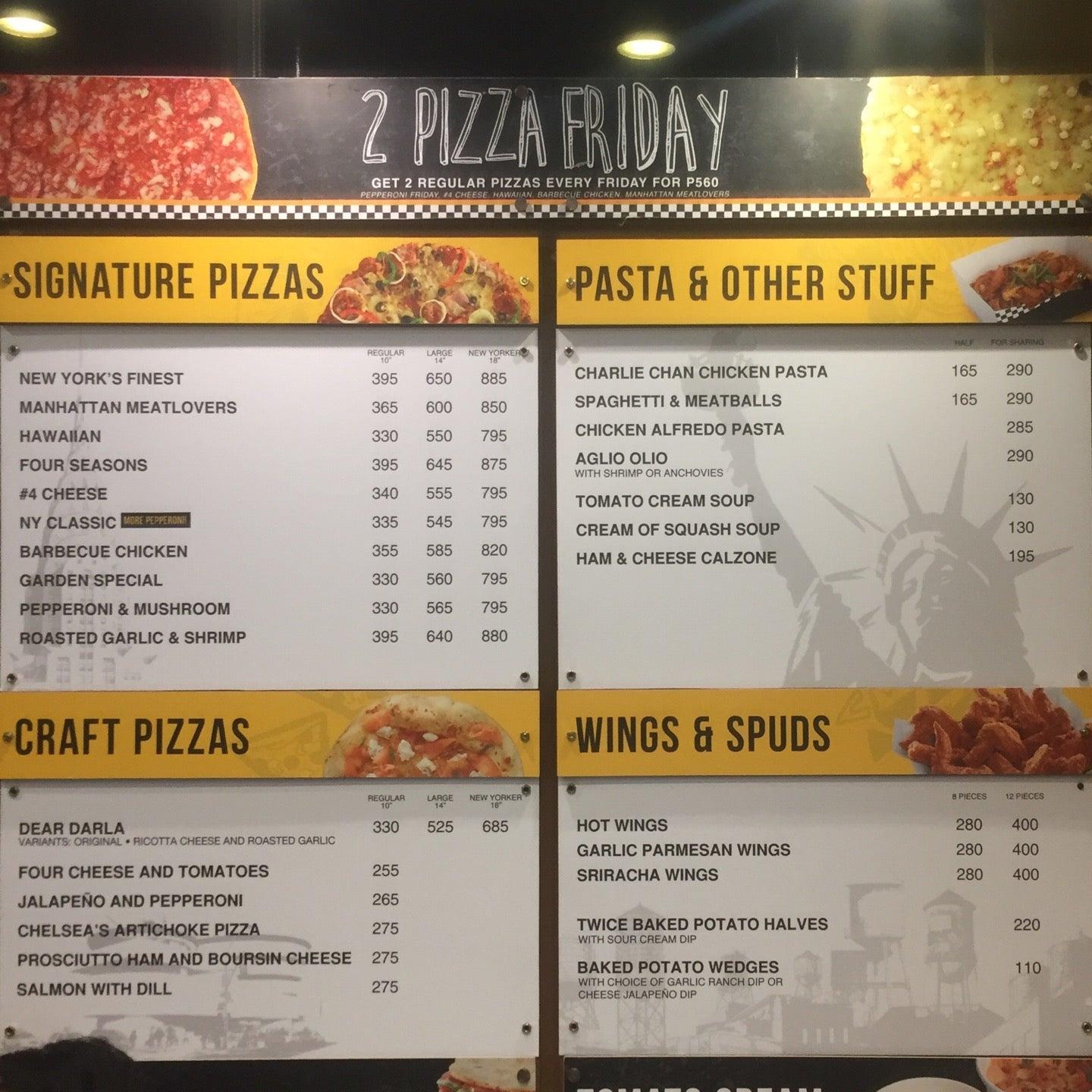 Menu at Yellow Cab Pizza Co. restaurant, Davao City, Gateway