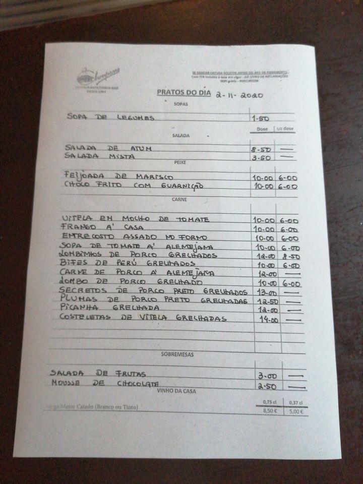 Menu em A Choupana restaurante, Evora, R. dos Mercadores 20