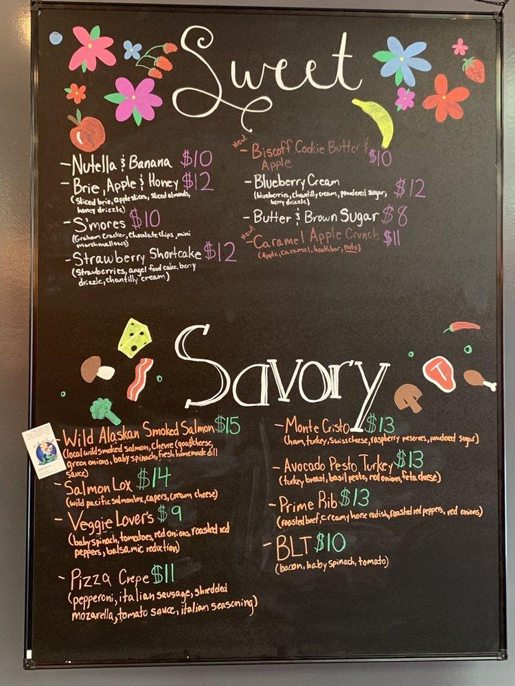 Menu at Alaska Crêpe Co restaurant, Ketchikan