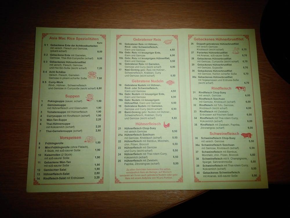 Speisekarte von Asia Mac Rice restaurant, Dortmund