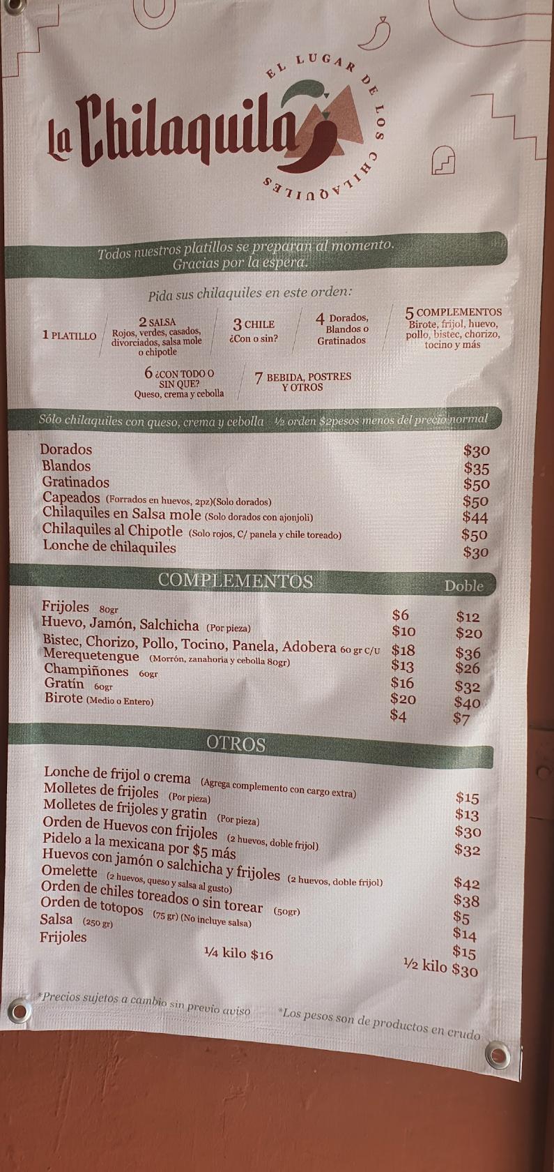 Carta del restaurante Chilaquiles; La Chilaquila Sucursal Valdepeñas ...