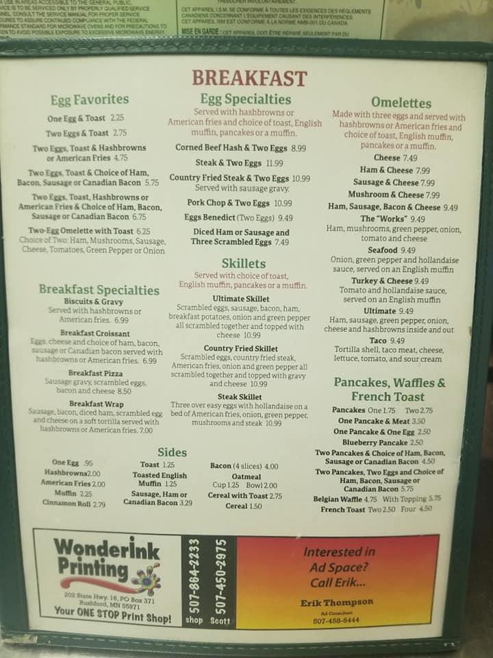 Menu at Blue Collar Cafe, Eyota
