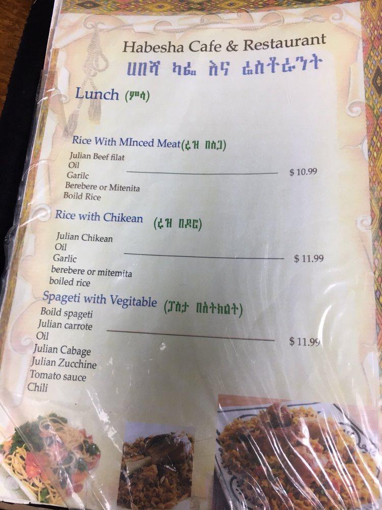 Menu at Habesha Ethiopian Restaurant, Cincinnati