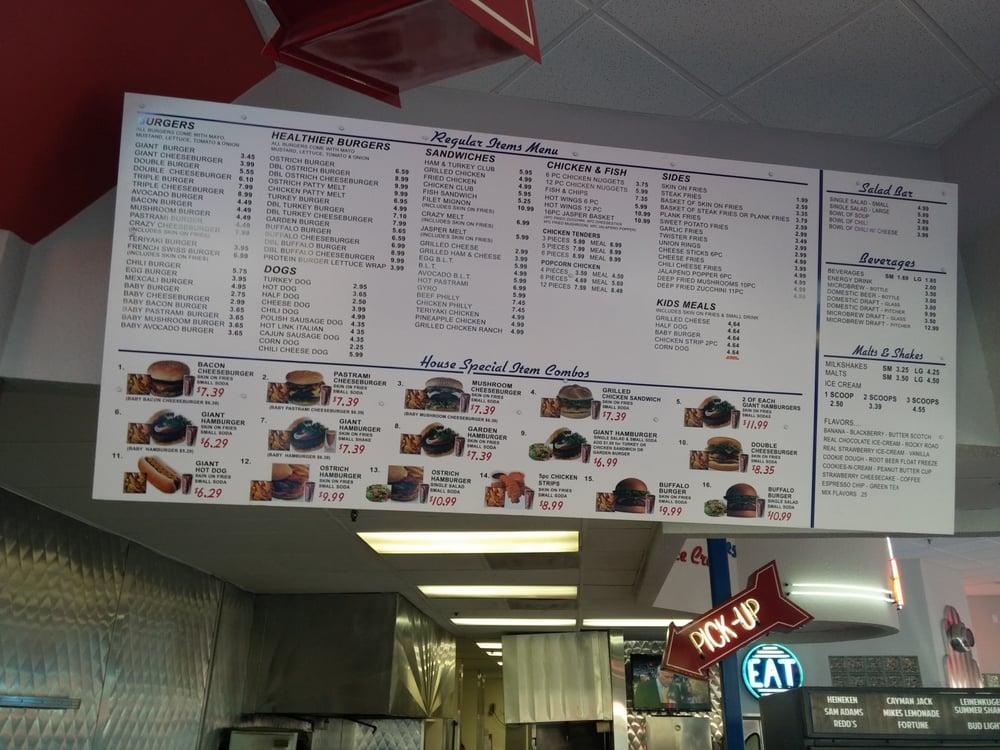 Menu at Jasper's Giant Burgers restaurant, Gold River