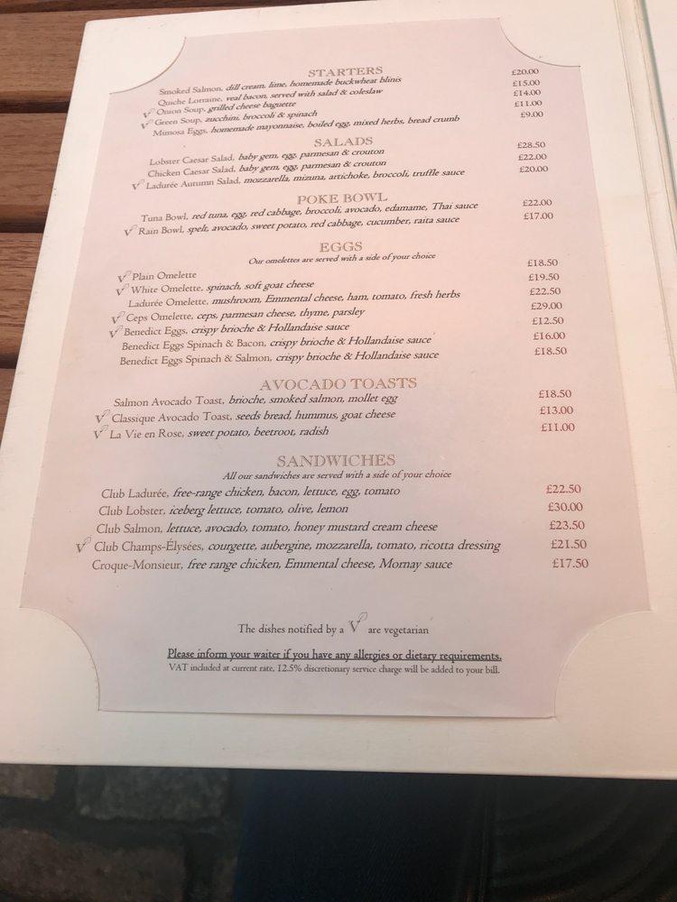 Menu at Ladurée cafe, London, 1 The Mkt