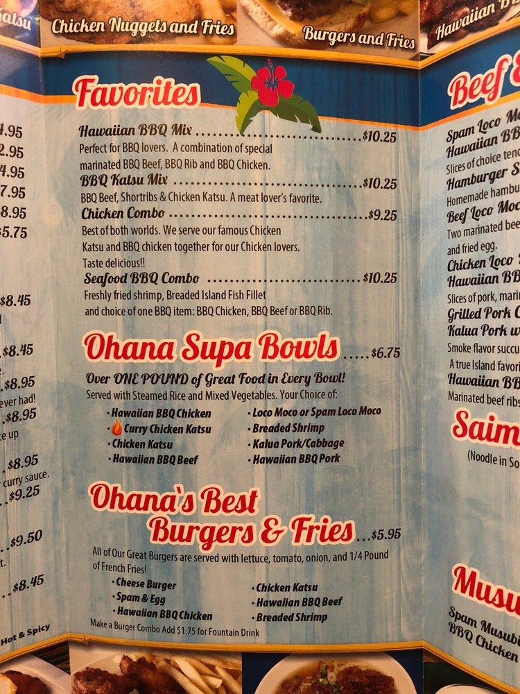 Menu at Ono Hawaiian BBQ, San Leandro
