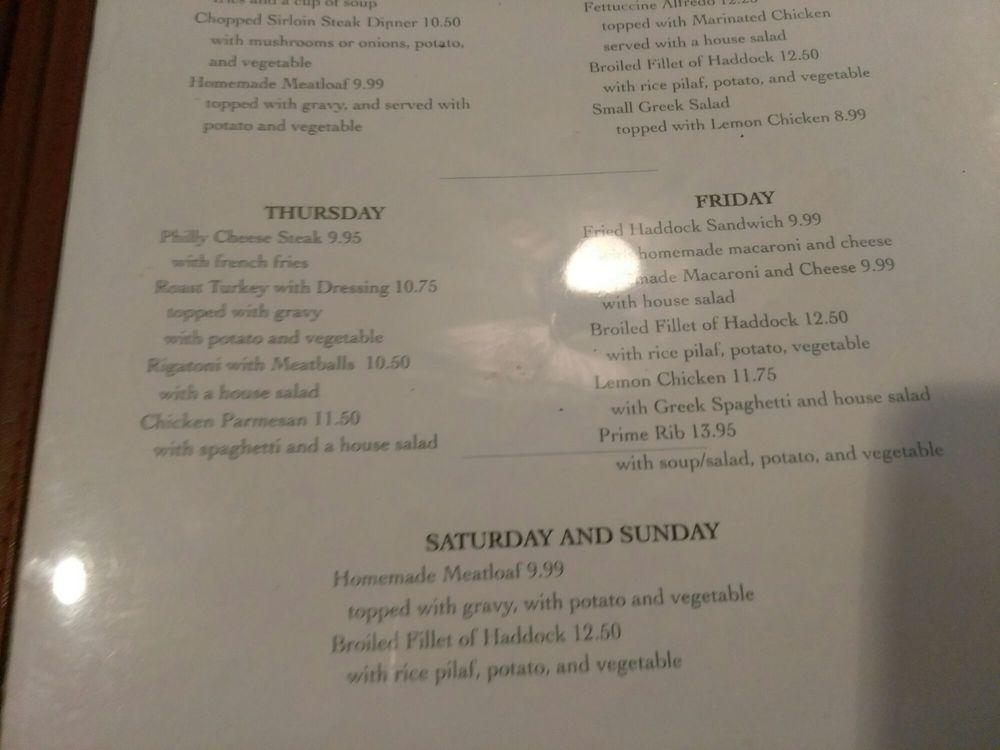 Menu at Park Diner restaurant, Binghamton