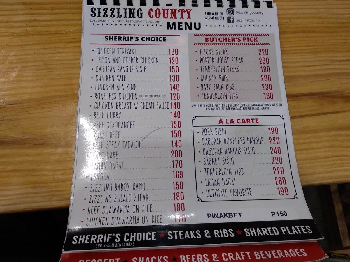 Menu at Sizzling County restaurant, Dagupan, Unit 9