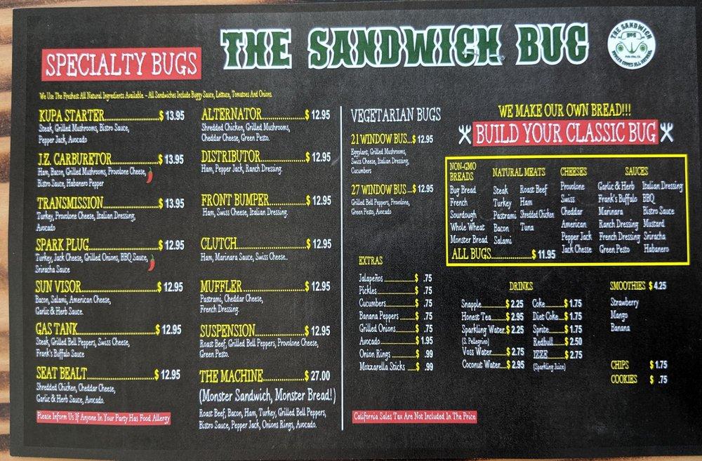 Menu at THE SANDWICH BUG fast food, Palo Alto