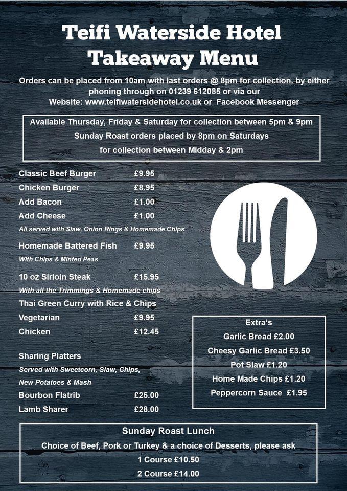Menu at Teifi Waterside Hotel pub & bar, Saint Dogmaels