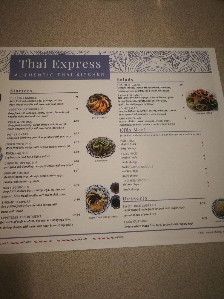 Menu at Thai Express restaurant, Bowling Green