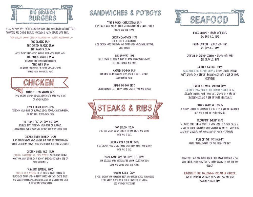 Menu at The Branch Neighborhood Grill restaurant, Spring Branch