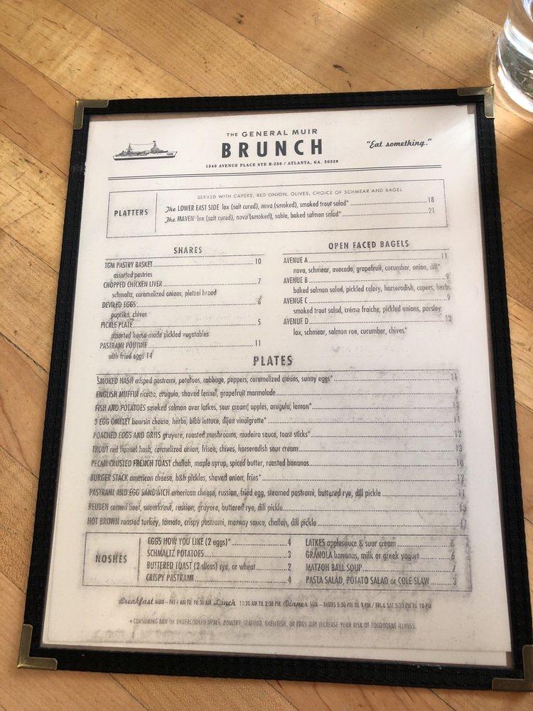 Menu at The General Muir restaurant, Atlanta, Avenue Pl B-230