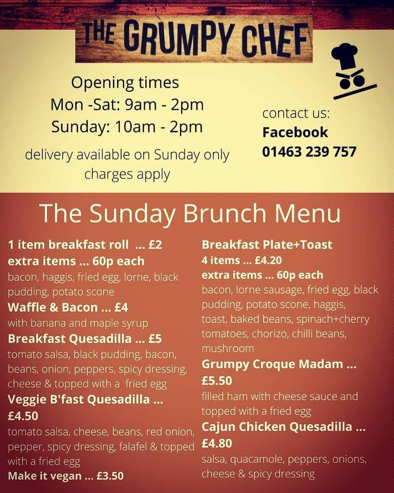 Menu at Grumpy Chef cafe, Inverness