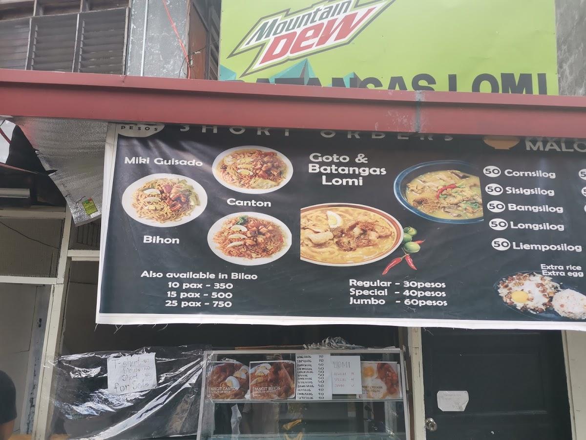 Menu at Batangas Lomi restaurant, Makati