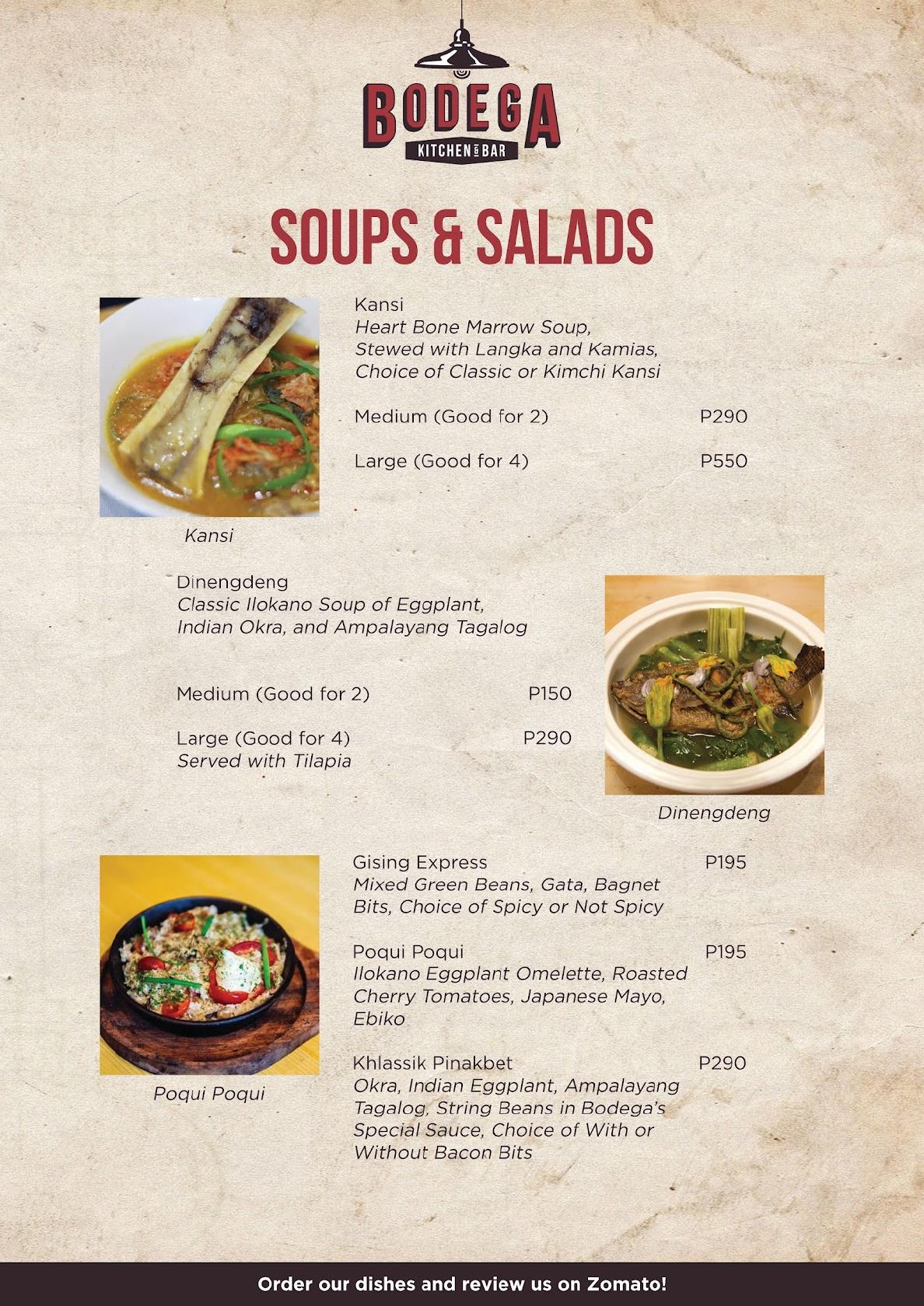 Menu at Bodega Kitchen & Bar, Makati