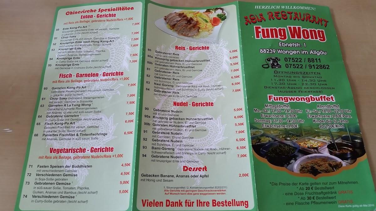 Speisekarte von China-Restaurant Fung Wong, Wangen im Allgäu