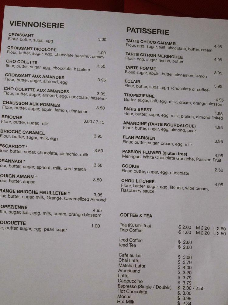 Menu at Colette Bakery, Medford