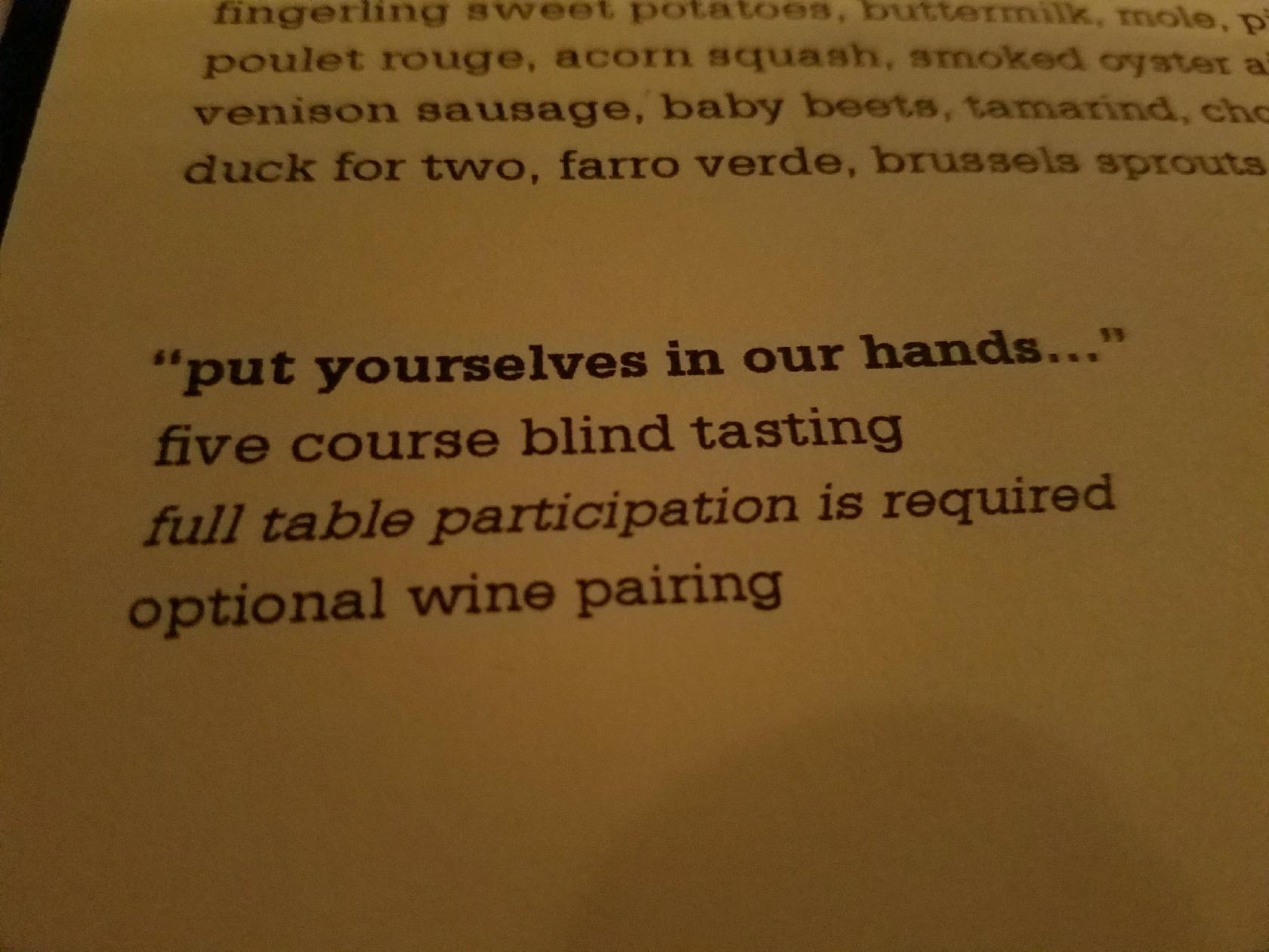 Menu at Coquette restaurant, New Orleans