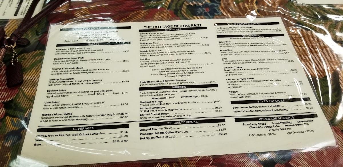 Menu at The Cottage Restaurant, Alexandria