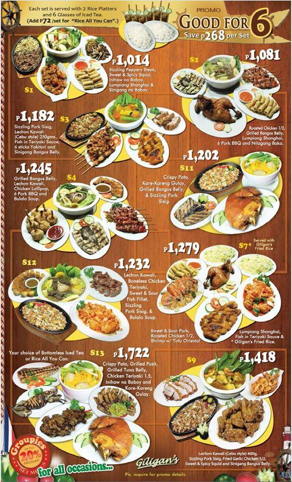 Menu at Giligan's restaurant, Santa Rosa, Vista Mall