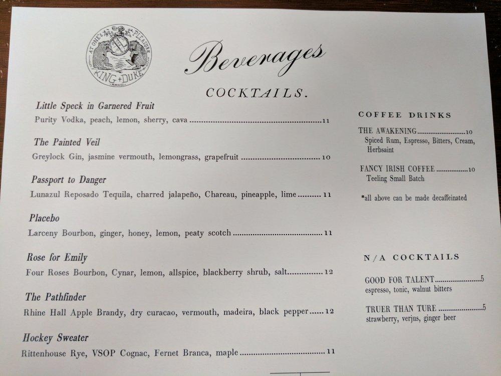 Menu at King + Duke restaurant, Atlanta, PEACHTREE RD NW at