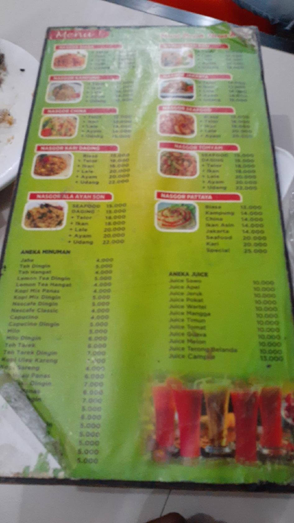 Menu at Pattaya Ayah Son, Banda Aceh