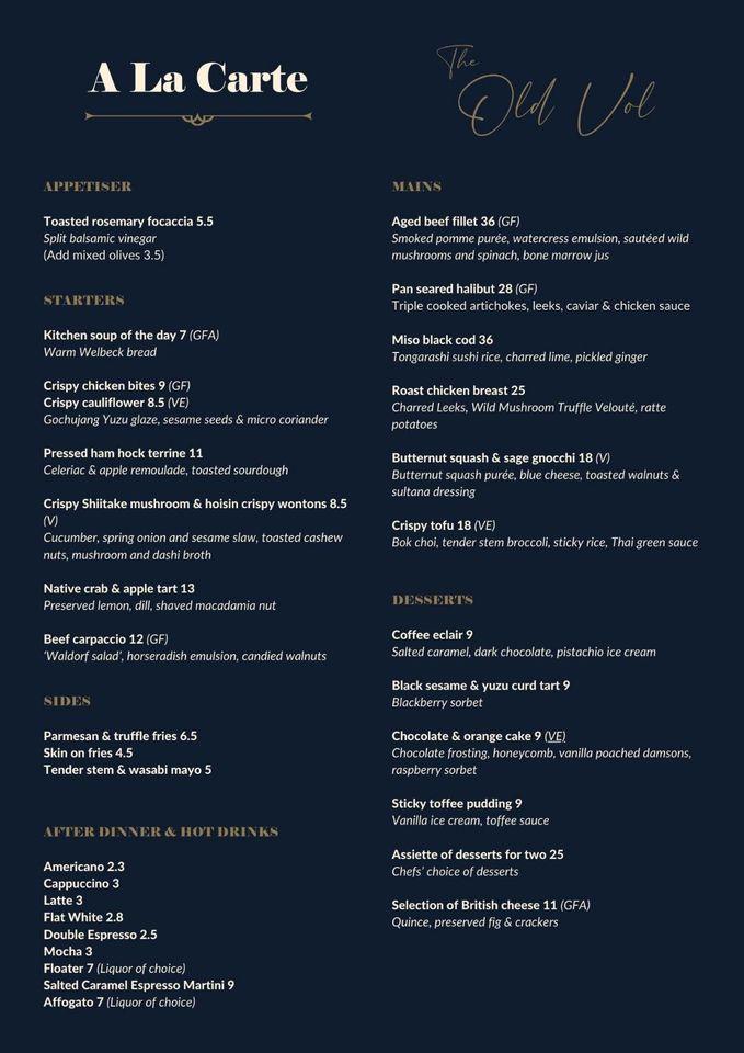 Menu at The Old Vol pub & bar, Lowdham