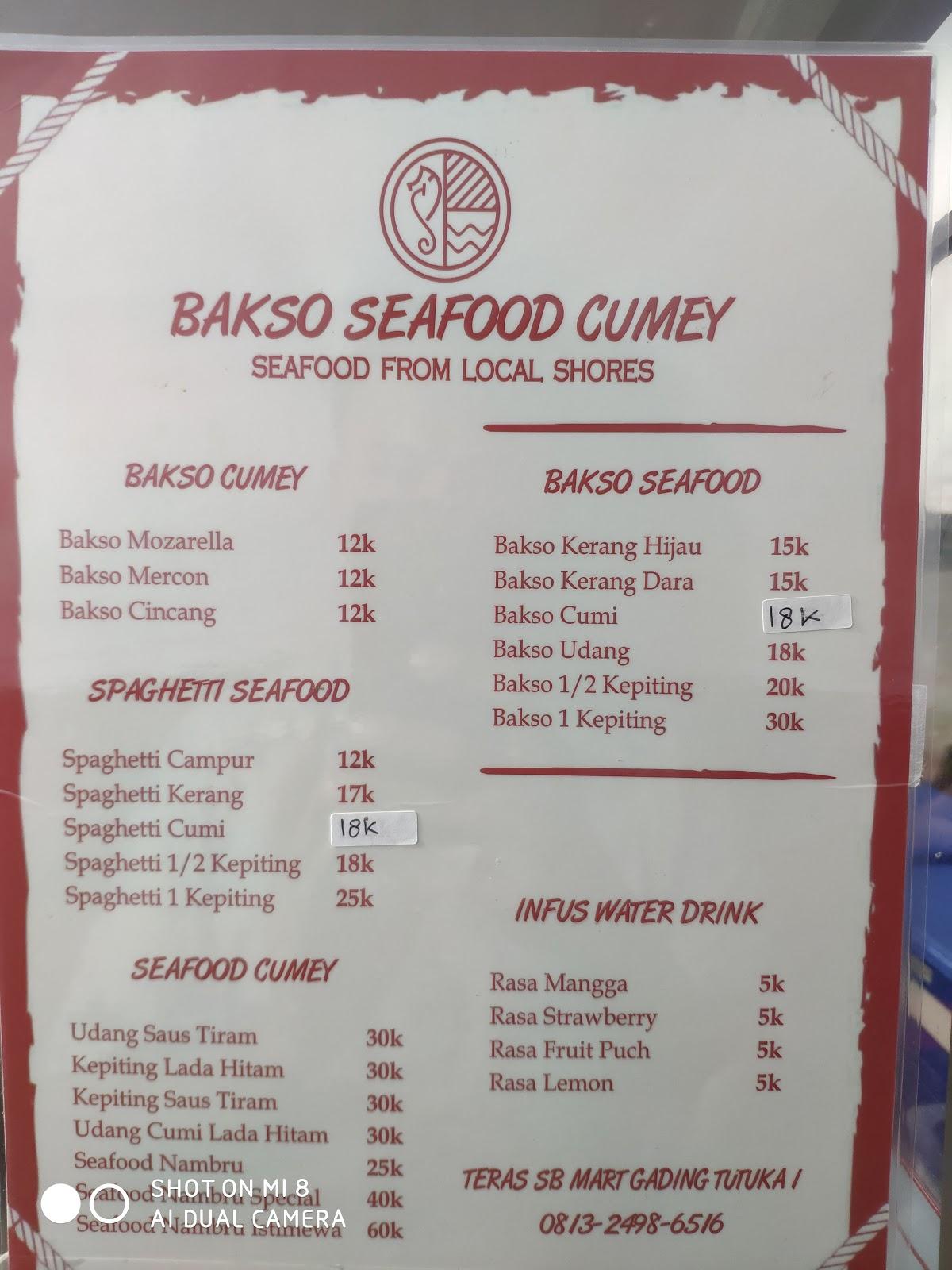 Menu at Bakso seafood cumey restaurant, Bandung