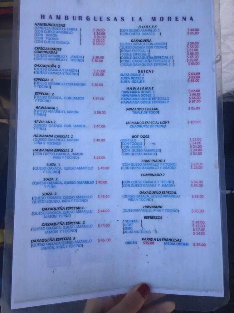 Menu at Café La Morena, Mexico City, Casa del Obrero Mundial 333-Local B